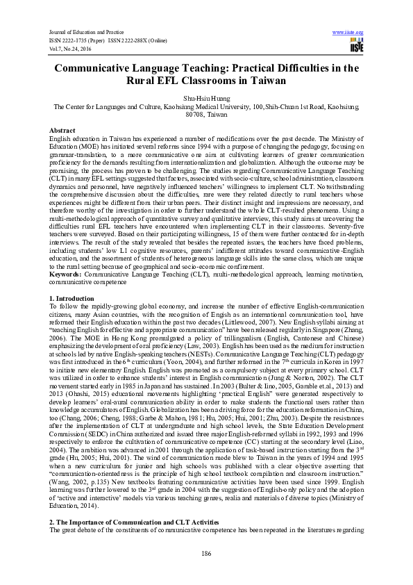 (PDF) Communicative Language Teaching: Practical Difficulties in the ...