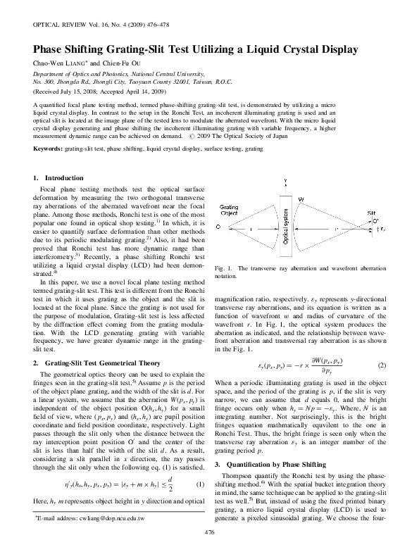 (PDF) Phase shifting grating-slit test utilizing a liquid crystal display