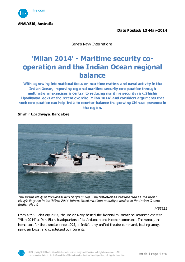 (PDF) Milan 2014 Maritime security co operation and the Indian Ocean ...