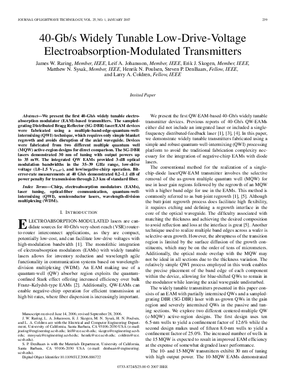 (PDF) 40-Gb/s Widely Tunable Low-Drive-Voltage Electroabsorption-Modulated Transmitters | Daniel ...