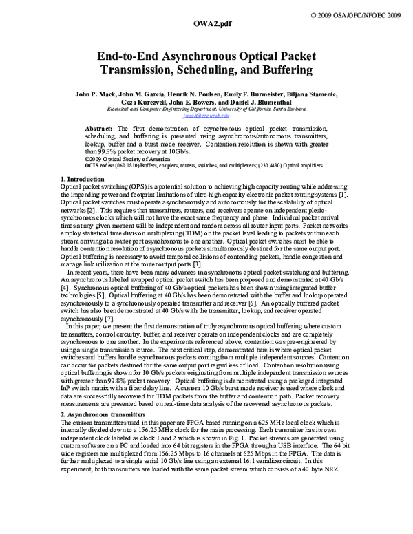 Pdf End To End Asynchronous Optical Packet Transmission Scheduling And Buffering