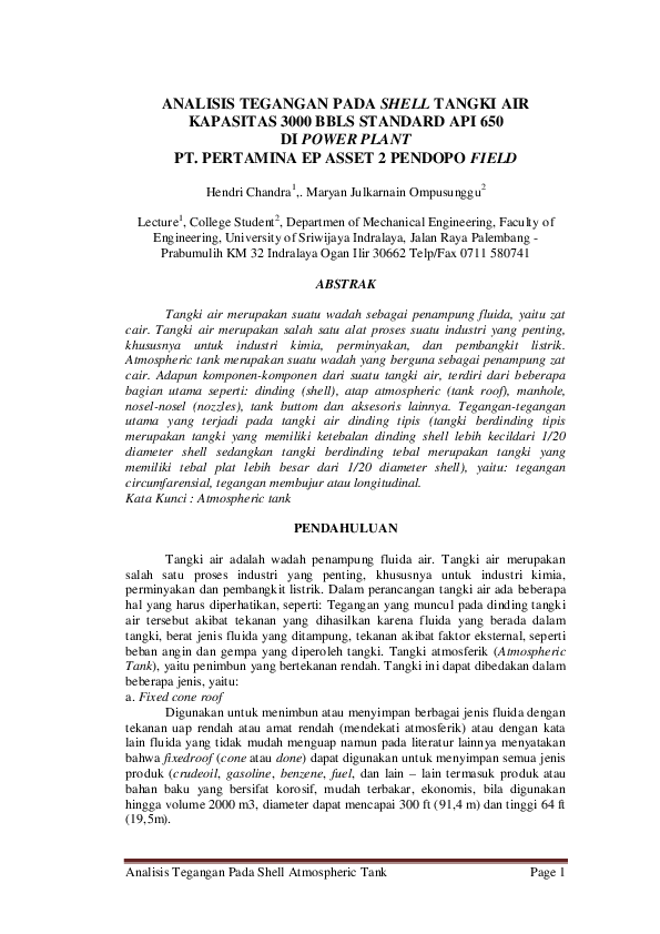 (PDF) Analisis Tegangan Pada Shell Atmospheric Tank ANALISIS TEGANGAN ...