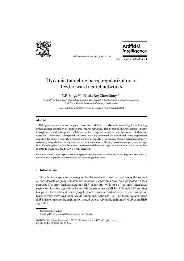 Pdf Dynamic Tunneling Based Regularization In Feedforward Neural Networks
