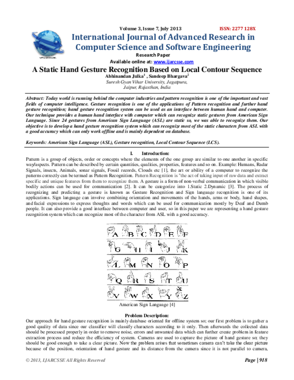 Pdf A Static Hand Gesture Recognition Based On Local Contour Sequence