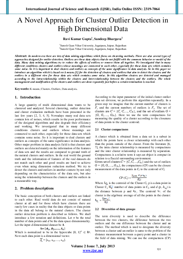 (PDF) A Novel Approach for Cluster Outlier Detection in High Dimensional Data