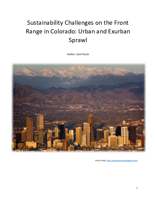 (PDF) Sustainability Challenges on the Front Range in Colorado: Urban ...