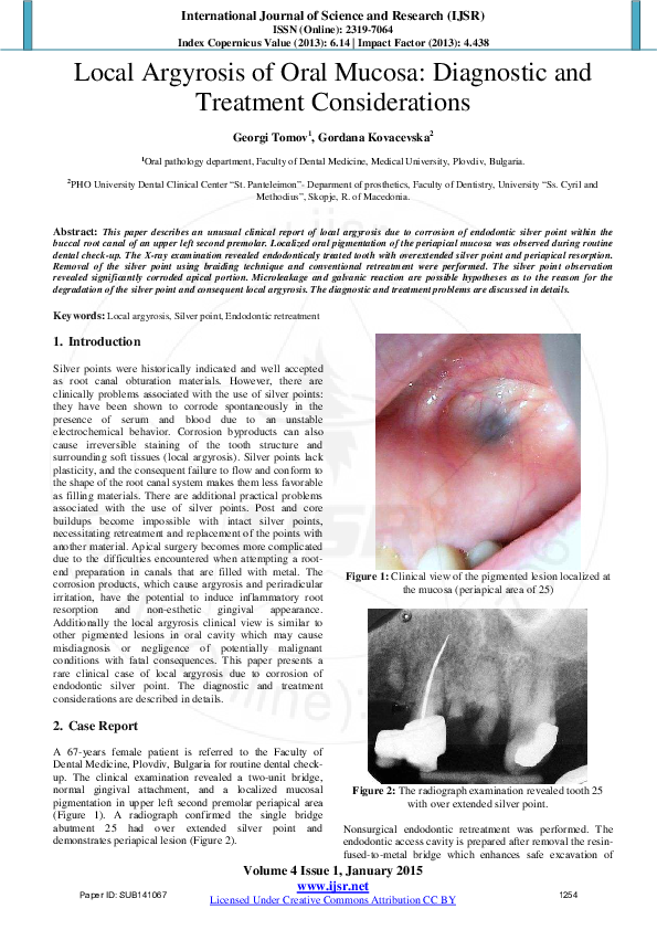 (PDF) Local Argyrosis of Oral Mucosa: Diagnostic and Treatment ...