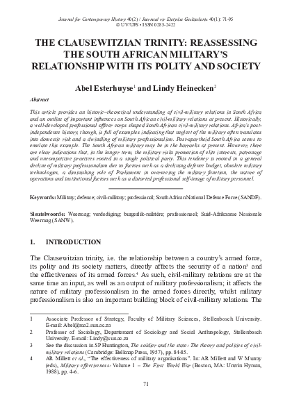 (PDF) THE CLAUSEWITZIAN TRINITY: REASSESSING THE SOUTH AFRICAN MILITARY ...