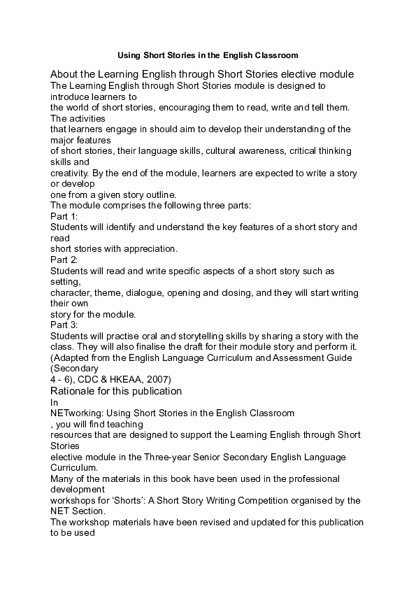 (DOC) Using Short Stories in the English Classroom