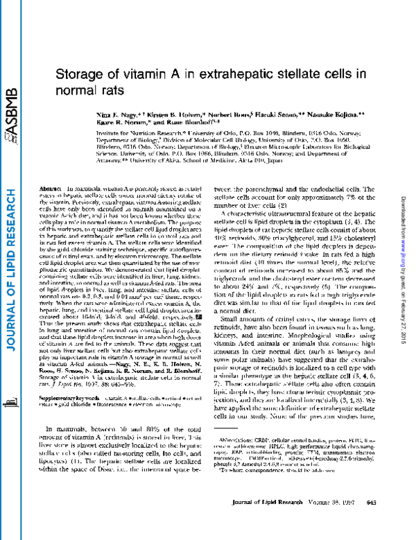 (PDF) Storage of vitamin A in extrahepatic stellate cells in normal rats