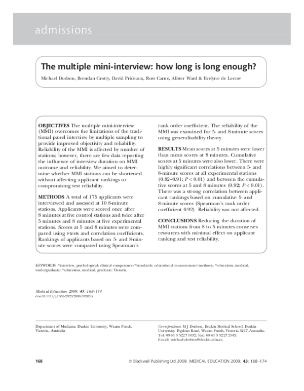 (PDF) The multiple mini-interview: how long is long enough?