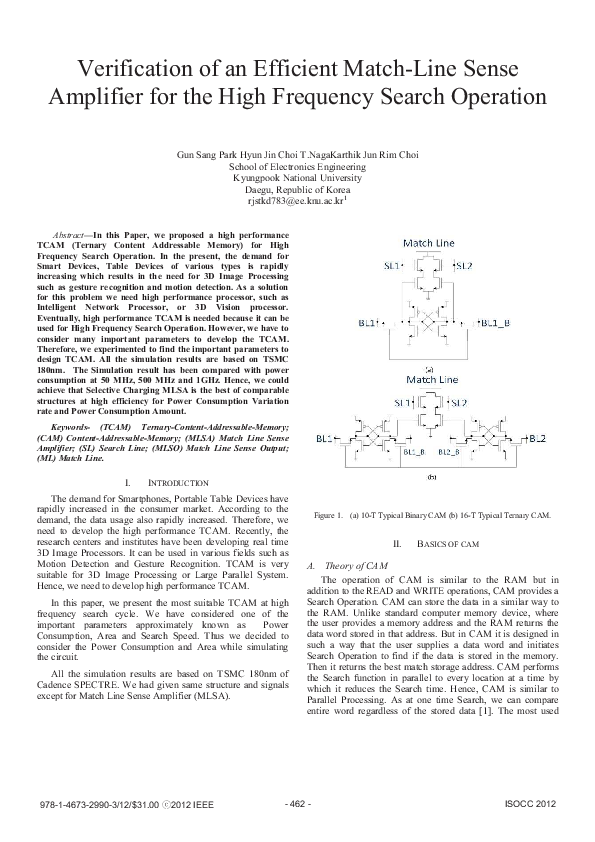 (PDF) Verification of an Efficient Match Line Sense amplifier foe the ...