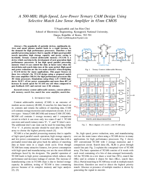 (PDF) A 500-MHz High-Speed, Low-Power Ternary CAM Design Using ...