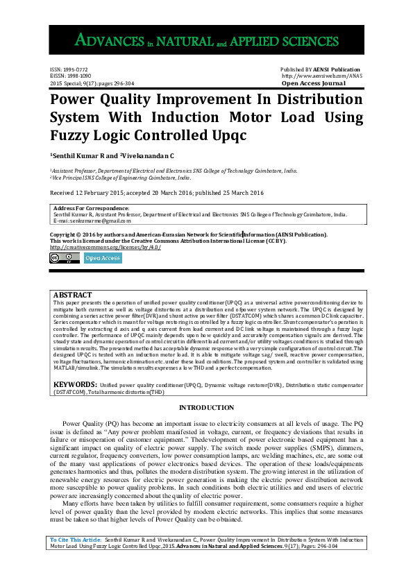 (PDF) Power Quality Improvement In Distribution System With Induction Motor Load Using Fuzzy ...