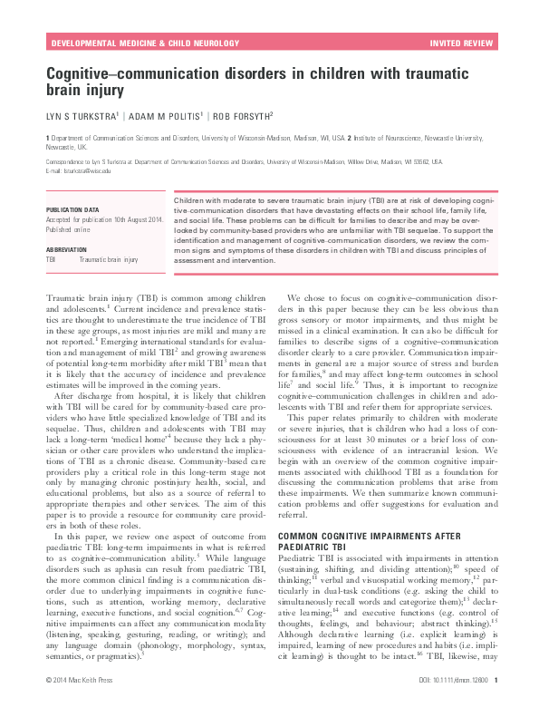 (PDF) Cognitive-communication rehabilitation for combat-related mild traumatic brain injury ...