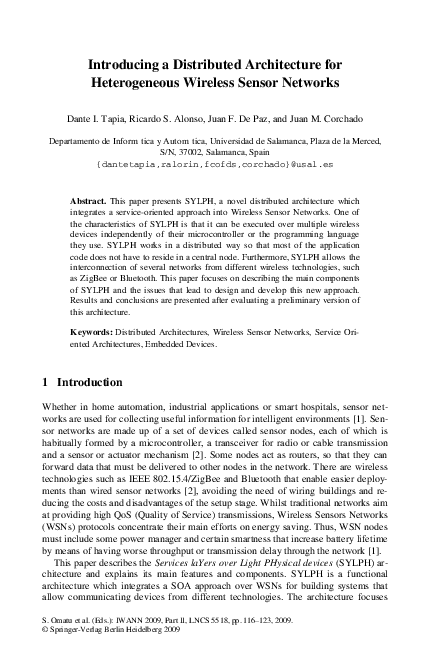 Pdf Introducing A Distributed Architecture For Heterogeneous Wireless Sensor Networks