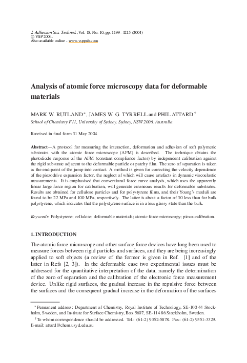 (PDF) Analysis of atomic force microscopy data for deformable materials