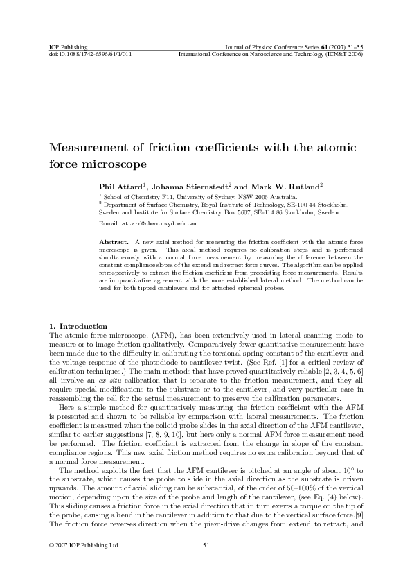 (PDF) Measurement of friction coefficients with the atomic force ...