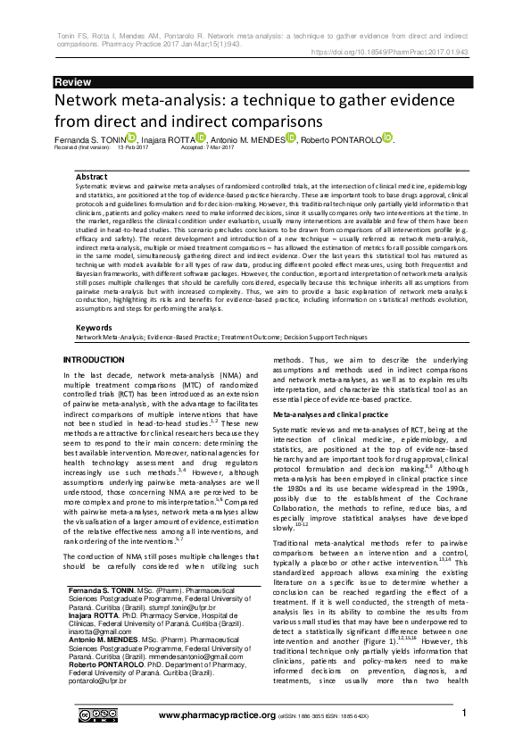(PDF) Network meta-analysis: a technique to gather evidence from direct and indirect comparisons