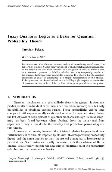(PDF) Fuzzy Quantum Logics as a Basis for Quantum Probability Theory