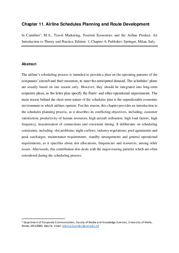 (DOC) Airline Schedules Planning and Route Development