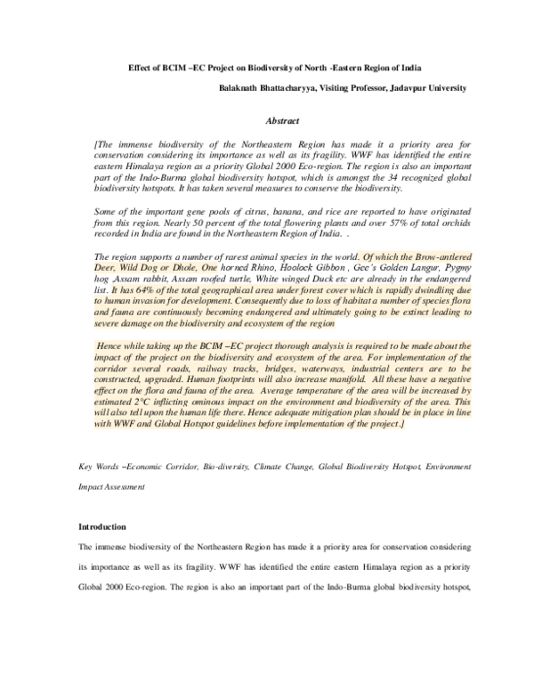 (DOC) Effect of BCIM –EC Project on Biodiversity of North -Eastern ...