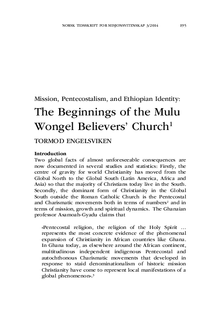 (PDF) The Beginnings of the Mulu Wongel Believers' Church 1