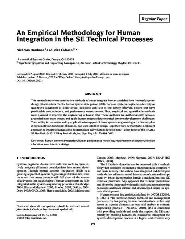 (PDF) An empirical methodology for human integration in the SE ...