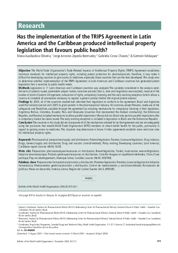 (PDF) Has the implementation of the TRIPS Agreement in Latin America ...