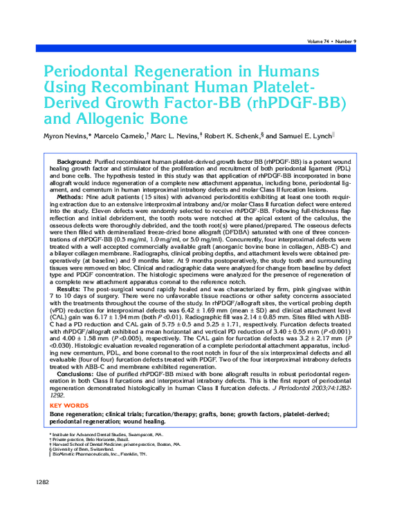 (PDF) Periodontal Regeneration in Humans Using Recombinant Human ...