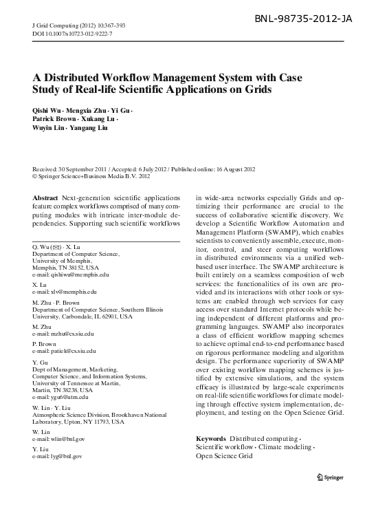 (PDF) A Distributed Workflow Management System with Case Study of Real-life Scientific ...