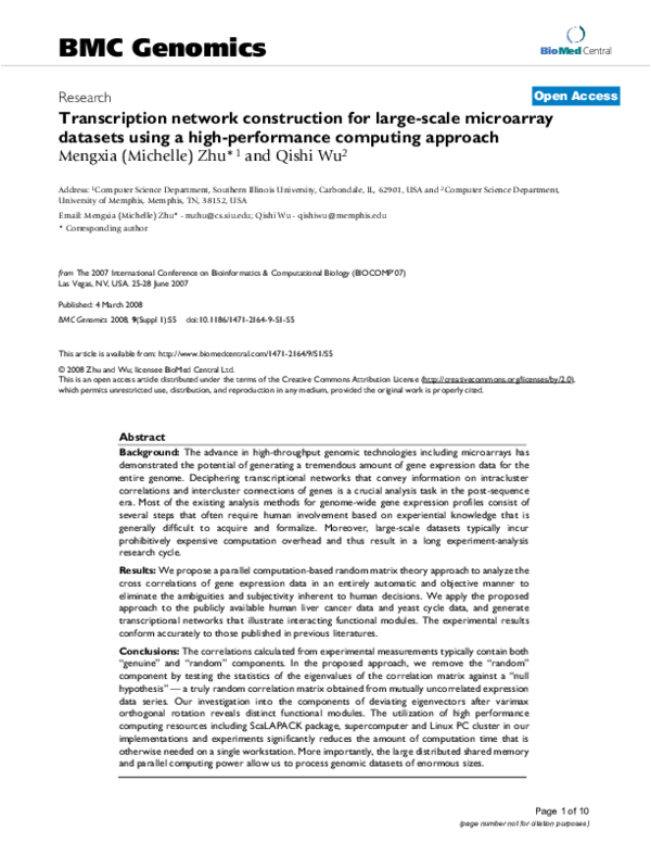 (PDF) Transcription network construction for large-scale microarray datasets using a high ...