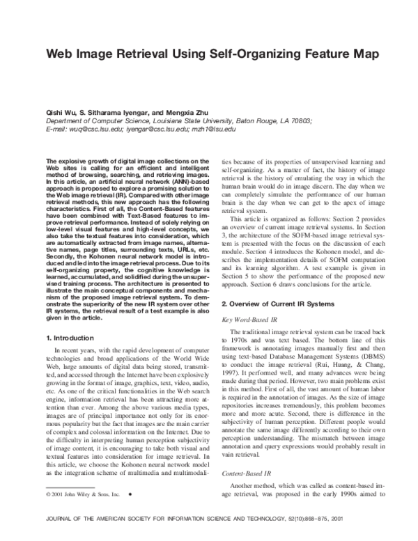 Pdf Web Image Retrieval Using Self Organizing Feature Map