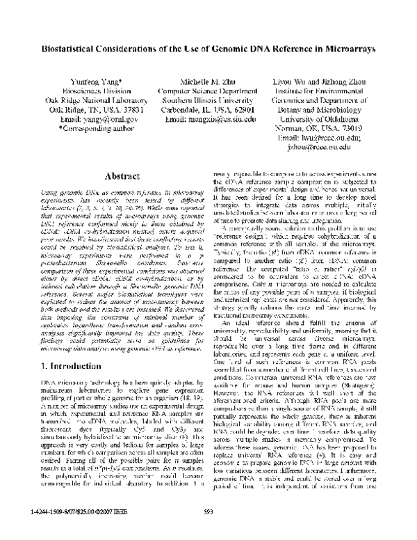 (PDF) Biostatistical Considerations of the Use of Genomic DNA Reference in Microarrays