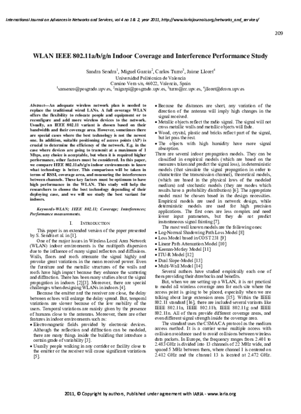 (PDF) WLAN IEEE 802.11a/b/g/n Indoor Coverage and Interference Performance Study