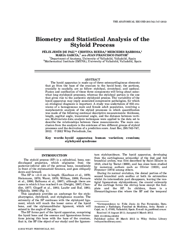 (PDF) Biometry and Statistical Analysis of the Styloid Process