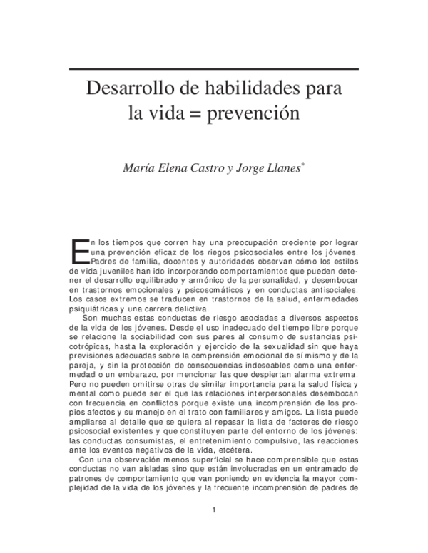 (PDF) Desarrollo de habilidades para la vida = prevención