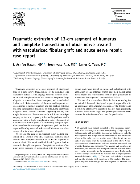 (PDF) Traumatic extrusion of 13-cm segment of humerus and complete ...