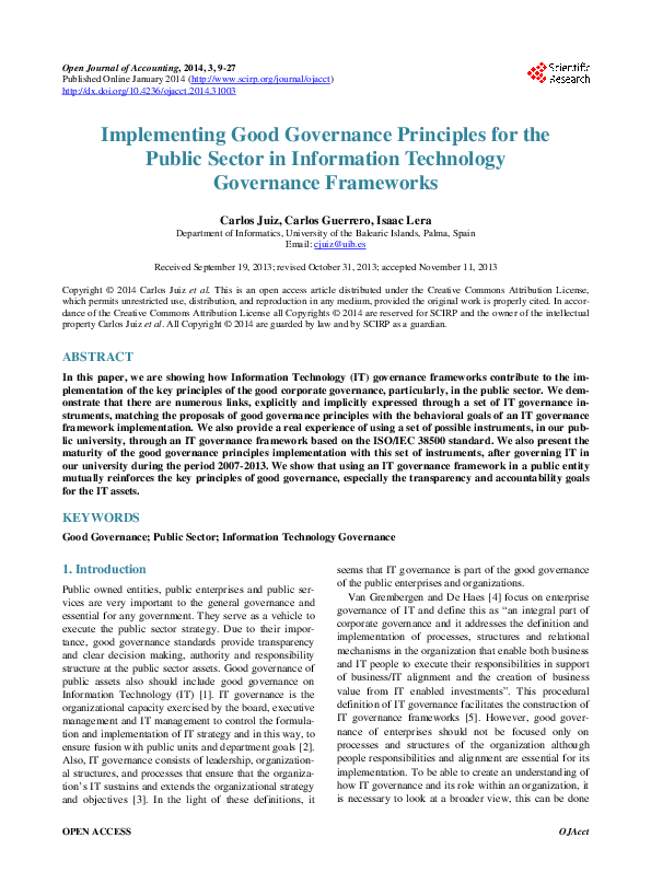 (PDF) Implementing Good Governance Principles for the Public Sector in ...