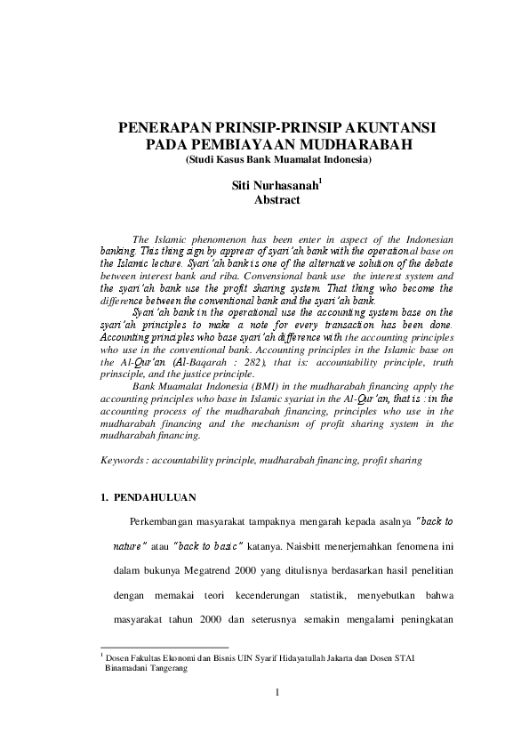 (PDF) PENERAPAN PRINSIP-PRINSIP AKUNTANSI PADA PEMBIAYAAN MUDHARABAH