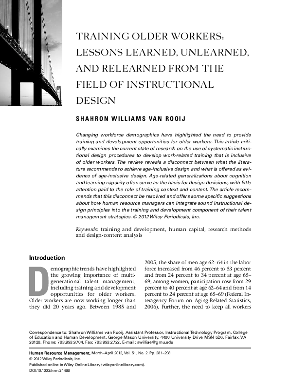 (PDF) Training older workers: Lessons learned, unlearned, and relearned ...