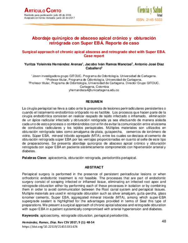 (PDF) Abordaje quirúrgico de absceso apical crónico y obturación ...