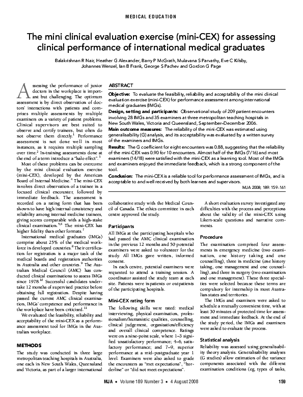 (PDF) The mini clinical evaluation exercise (mini-CEX) for assessing ...