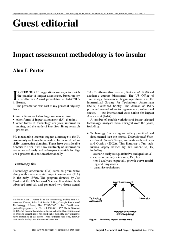 (PDF) Impact assessment methodology is too insular