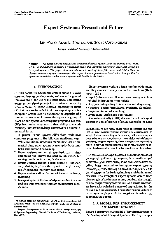 (PDF) Expert systems: Present and future