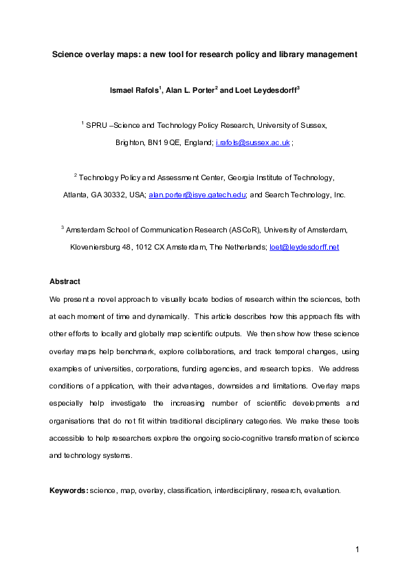 (PDF) Science overlay maps: A new tool for research policy and library ...