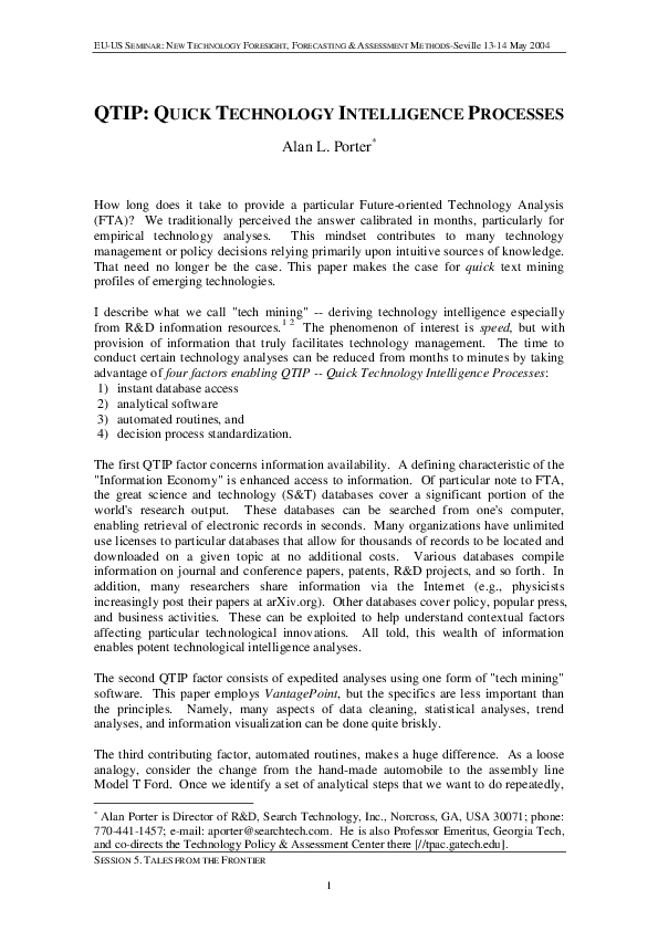 (PDF) QTIP: Quick technology intelligence processes
