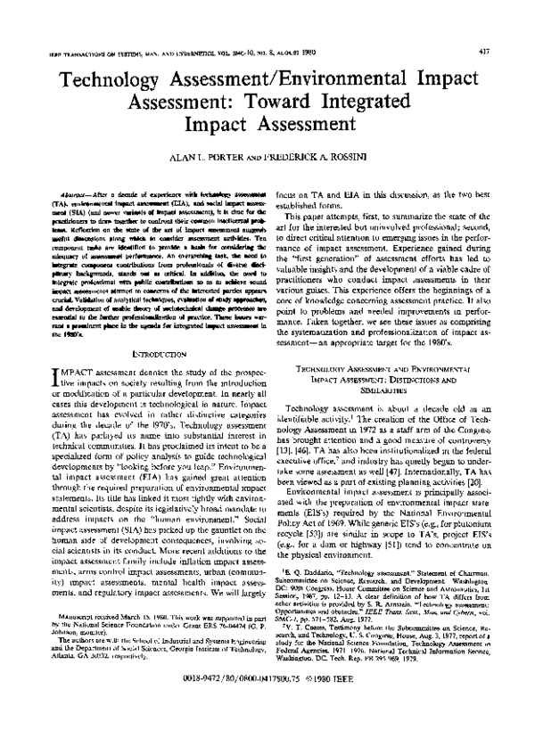 (PDF) Technology assessment/environmental impact assessment: Toward ...