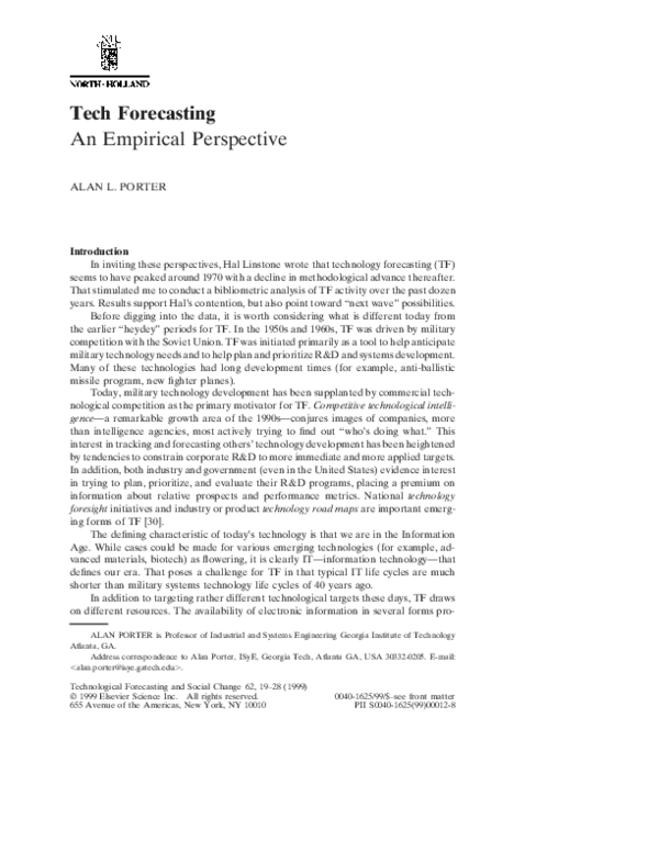 (PDF) Tech forecasting an empirical perspective
