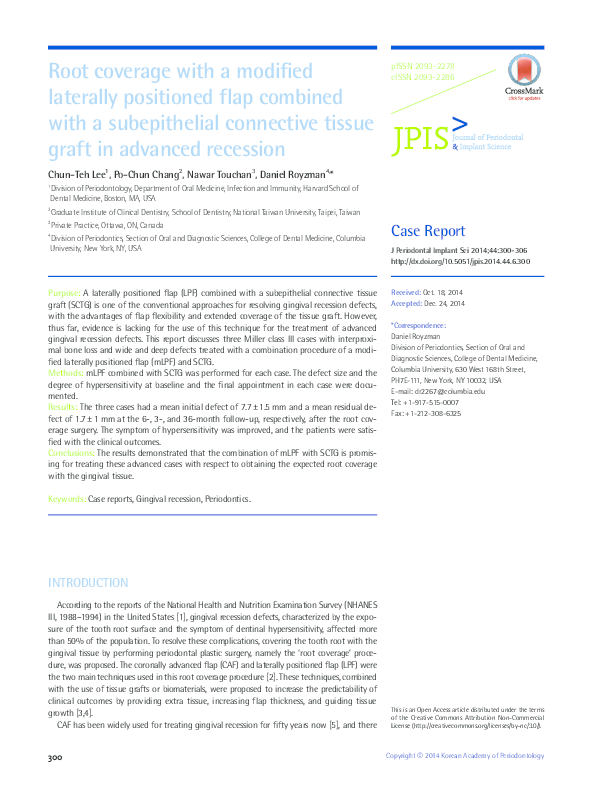 (PDF) Root coverage with a modified laterally positioned flap combined ...